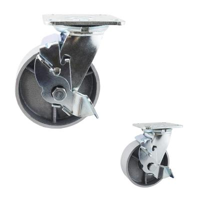 China 125mm Cast Iron 506LBS Capacity Side Brake Heavy Duty Table Casters Wheels for sale