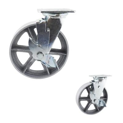 China 8x2 Inch Cast Iron 300kg  Capacity Hollow Swivel Lock Heavy Duty Casters for sale