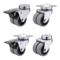 China 80kg Capacity 3 Inch Gray Wheel Twin Wheel TPR Swivel Plate Casters for sale