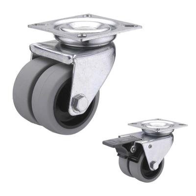 China 80kg Capacity 3 Inch Gray Wheel Twin Wheel TPR Swivel Plate Casters for sale