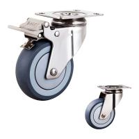 China 100x30mm 304SS TPR Threaded Stem Double Lock Medium Duty Caster Wheels for sale