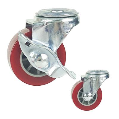 China 1.5 Inch Swivel Bolt Hole Red PU Caster Wheels With Brake for sale