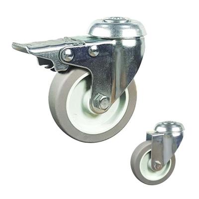 China 100x27mm 360° Rotating Bolt Hole Swivel Head TPR Furnitures Light Duty Casters With Total Brake for sale