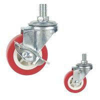 China 30kg Capacity Red WheelsSwivel Threaded Stem Light Duty PVC Casters  Side Brake for sale