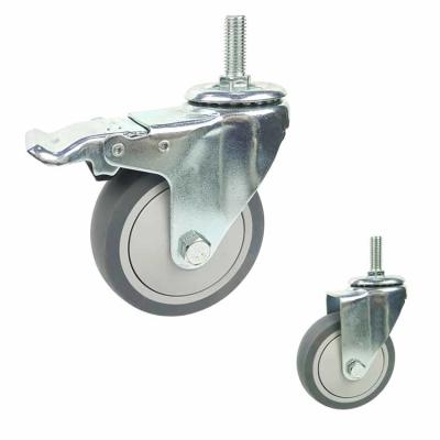 China M12 Threaded Stem Locking Grey Soft Trolley Wheels 4 Inch Ball Bearing TPR Caster Wheels With Covers for sale