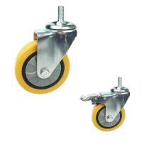 China 125x32mm Yellow PU Swivel Locking Threaded Stem Medium Duty Casters for sale