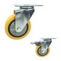 China 125x32mm Yellow PU Swivel Locking Threaded Stem Medium Duty Casters for sale