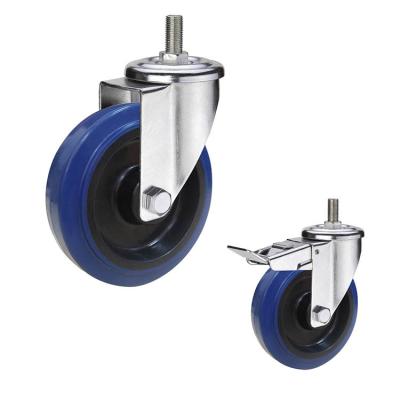 China 6 Inch Blue Wheel 350kg Capacity Threaded Stem Castor Rubber Wheels for sale