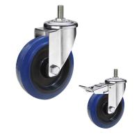 China 8 Inch Blue Bolt Hole Swivel Rubber Rigid Caster Thermoplastic 400kg With Brake for sale