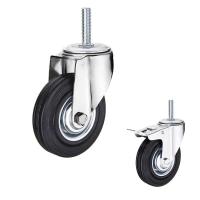 China 85mm Rubber Casters Swivel Threaded Stem 110lbs Capacity for sale