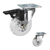 China 75mm Clear PU Furniture Casters Chrome Painted Soft Castors Swivel With Lock For Living Room for sale