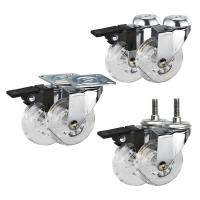 China 50mm Transparent Furniture Casters For Threaded Stem Chrome Painted Soft Castors Swivel With Lock for sale