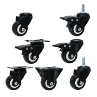 China 40mm Light Duty Casters Set Black PVC Swivel Threaded Stem Castors for sale