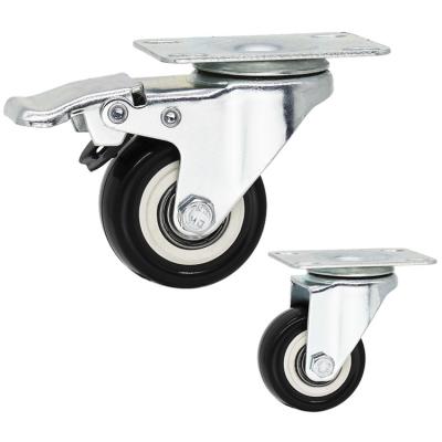 China 50mm PP Core PVC Wheel Soft Swivel Plate Casters With Brake For Furniture for sale