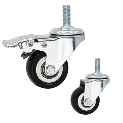 China 1.5 Inch Soft PVC Casters Threaded Stem Swivel Castors With Brake for sale