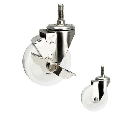 China 176lbs Stainless Steel Nylon Casters 75mm White Wheel Threaded Stem Side Lock for sale