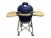 China Ceramic 18 Inch Kamado Grill Blue Color 48cm With Cart And Side Tables for sale