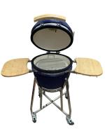 China Ceramic 18 Inch Kamado Grill Blue Color 48cm With Cart And Side Tables for sale