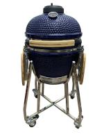 China Ceramic 18 Inch Kamado Grill Blue Color 48cm With Cart And Side Tables for sale