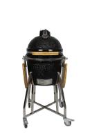 China Ceramic 16 Inch Kamado Grill Charcoal Black Color 40cm With Cart And Side Tables for sale