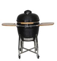 China Ceramic Outdoor 24 Inch Kamado Grill Charcoal Black Color 61cm With Cart And Side Tables for sale