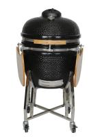 China Ceramic Outdoor 24 Inch Kamado Grill Charcoal Black Color 61cm With Cart And Side Tables for sale