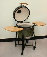 China Ceramic Kamado Grill 23 Inch Outdoor Charcoal Tropical Green Color 59cm With Cart And Side Tables for sale