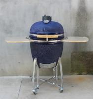 China Barbecue Ceramic Kamado Grill Outdoor 22 Inch Navy Color With Cart And Side Tables for sale