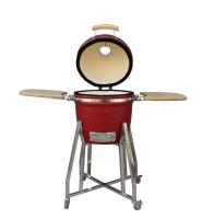 China Kamado 15 Inch Charcoal Ceramic Smoker Red Color 39cm With Cart And Side Tables for sale