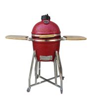 China Kamado 15 Inch Charcoal Ceramic Smoker Red Color 39cm With Cart And Side Tables for sale