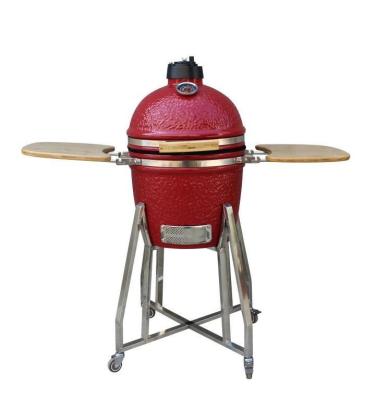 China Kamado 15 Inch Charcoal Ceramic Smoker Red Color 39cm With Cart And Side Tables for sale