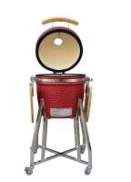 China Stainless Steel Ceramic 15 Inch Kamado Grill Red Color 39cm With Cart And Side Tables for sale
