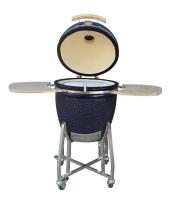 China Ceramic 22 Inch Kamado Grill Outdoor Charcoal Navy Color 57cm With Cart And Side Tables for sale
