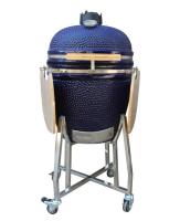 China Ceramic 22 Inch Kamado Grill Outdoor Charcoal Navy Color 57cm With Cart And Side Tables for sale