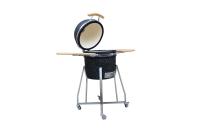 China Outdoor Shiny Black Color 15 Kamado Style Ceramic Grill 39cm With Cart And Side Tables for sale