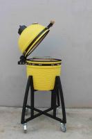 China Ceramic 16 Inch Kamado Grill Charcoal Lemon Color 40cm With Cart And Without Side Tables for sale