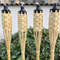 China 180cm Natural Bamboo Handmade Torch Bamboo Tiki Torches For Garden Lighting Luau Party for sale