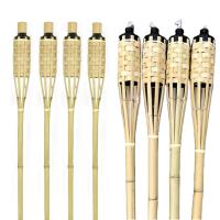 China Garden Decor 115cm Bamboo Tiki Torches With Flickering Flame Metal Oil Canisters for sale