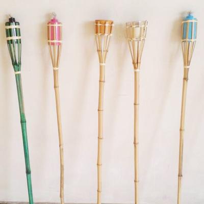 China Yard Garden Outdoor Bamboo Tiki Torch With Refillable Replacement Oil Canister for sale