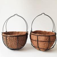 China Metal Frame Bamboo Coco Liner Flower Pots Outdoor Garden 27cm Diameter for sale