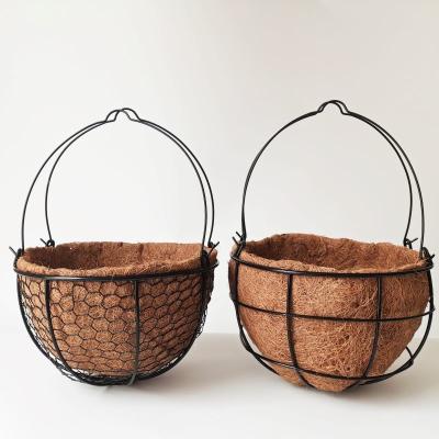 China Metal Frame Bamboo Coco Liner Flower Pots Outdoor Garden 27cm Diameter for sale