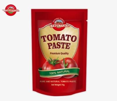 China Premium Tomato Paste Sachets Double Concentrated, Available In Both Flat And Stand-Up Designs Each Weighing 70g for sale