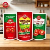China Premium Tomato Paste Sachets Flat And Stand Up Designs 70g Double Concentrated for sale
