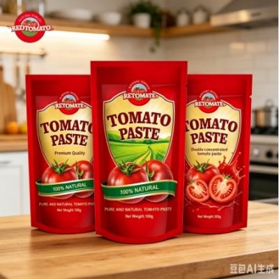 China 100g Stand-Up Sachet Tomato Paste with 100% Purity and Triple Concentration for sale