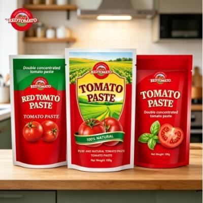 China 100% Purity 100g Triple Concentrated Stand-Up Sachet Tomato Paste for sale