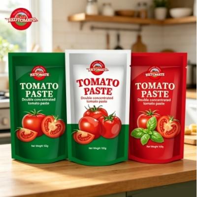 China Premium 100g Stand-Up Sachet Tomato Paste with Triple Concentration and ISO, HACCP, BRC, FDA Certification for sale