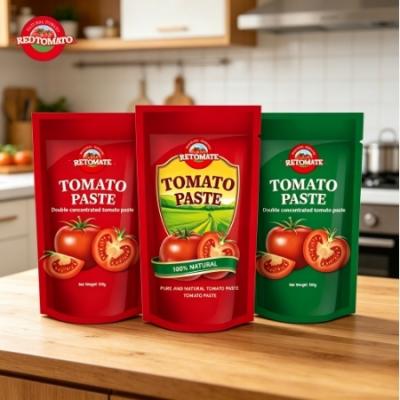 China Double Concentrated 100g Stand-Up Sachet Tomato Paste with 30%-100% Purity for sale