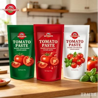 China 200g Stand-Up Sachet Tomato Paste with Triple Concentration and ISO HACCP BRC Standards for sale