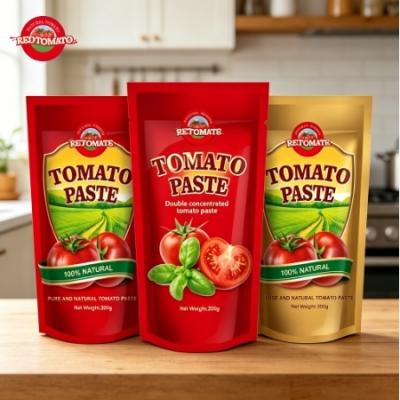 China 200g Stand-Up Sachet Tomato Paste - ISO HACCP BRC Certified, 30%-100% Purity, Sweet and Sour Taste for sale