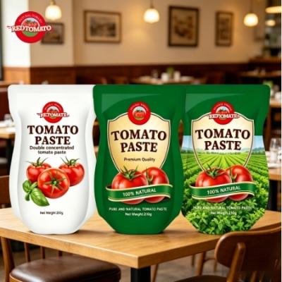 China 210g Stand-Up Sachet Tomato Paste with Triple Concentration Meets ISO HACCP BRC and FDA Standards for sale